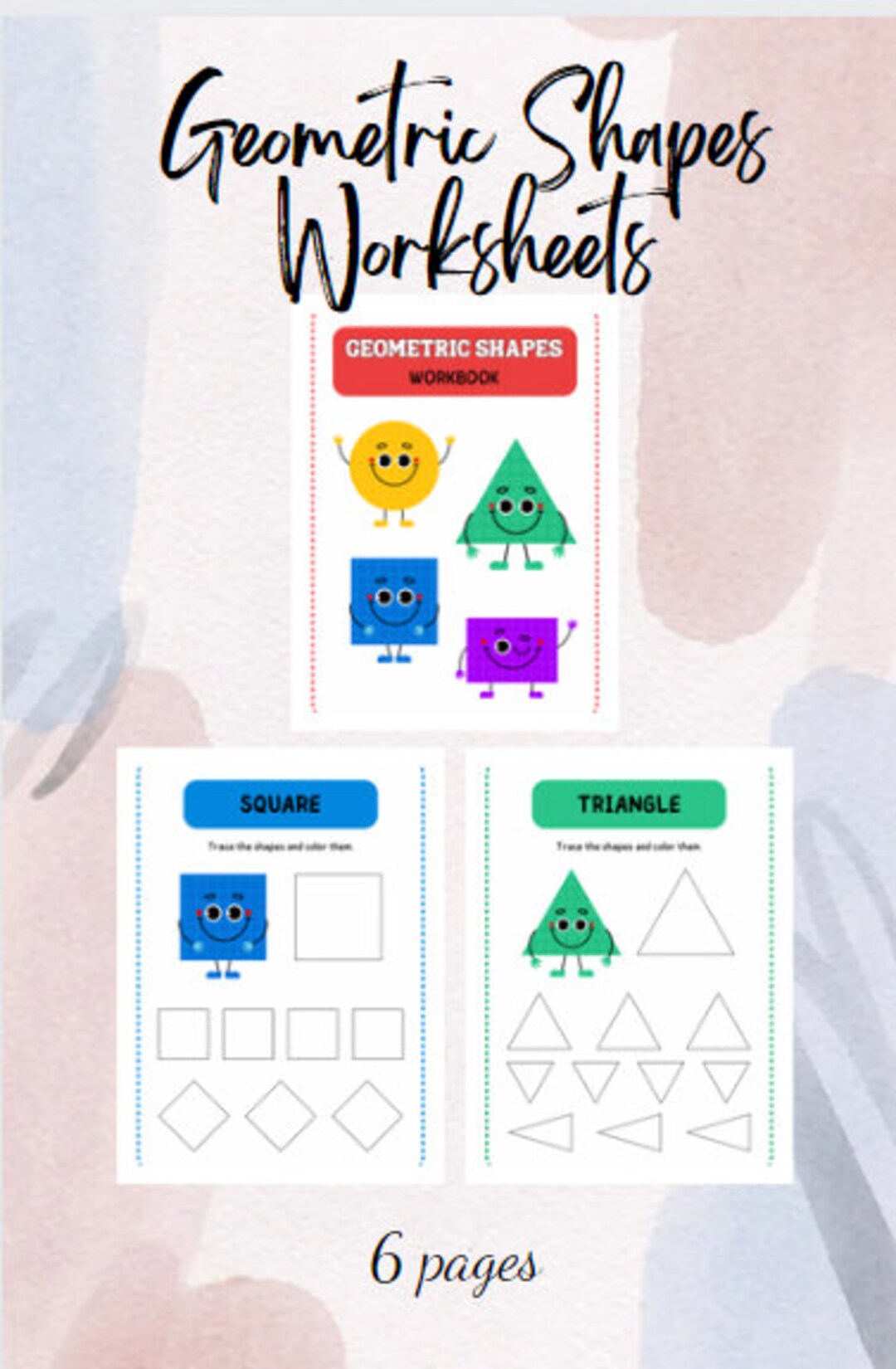 6 Sheets Geometric Shapes Worksheets - Etsy