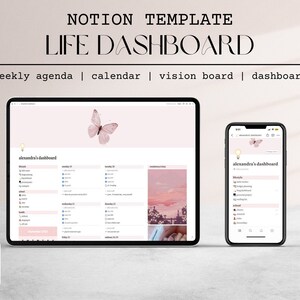 Notion Template Life Dashboard Pink Weekly Agenda Calendar Vision Board ...