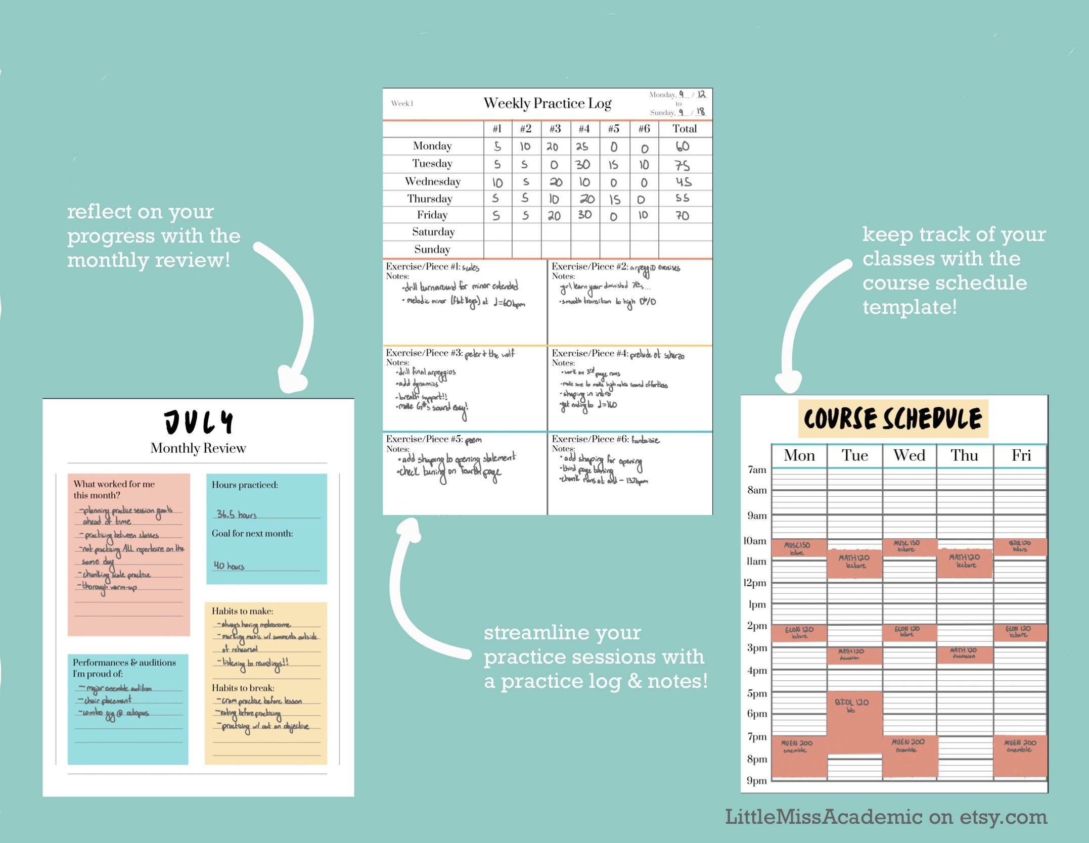 Music Practice Planner Printable | Piano Guitar Violin Flute Trumpet ...