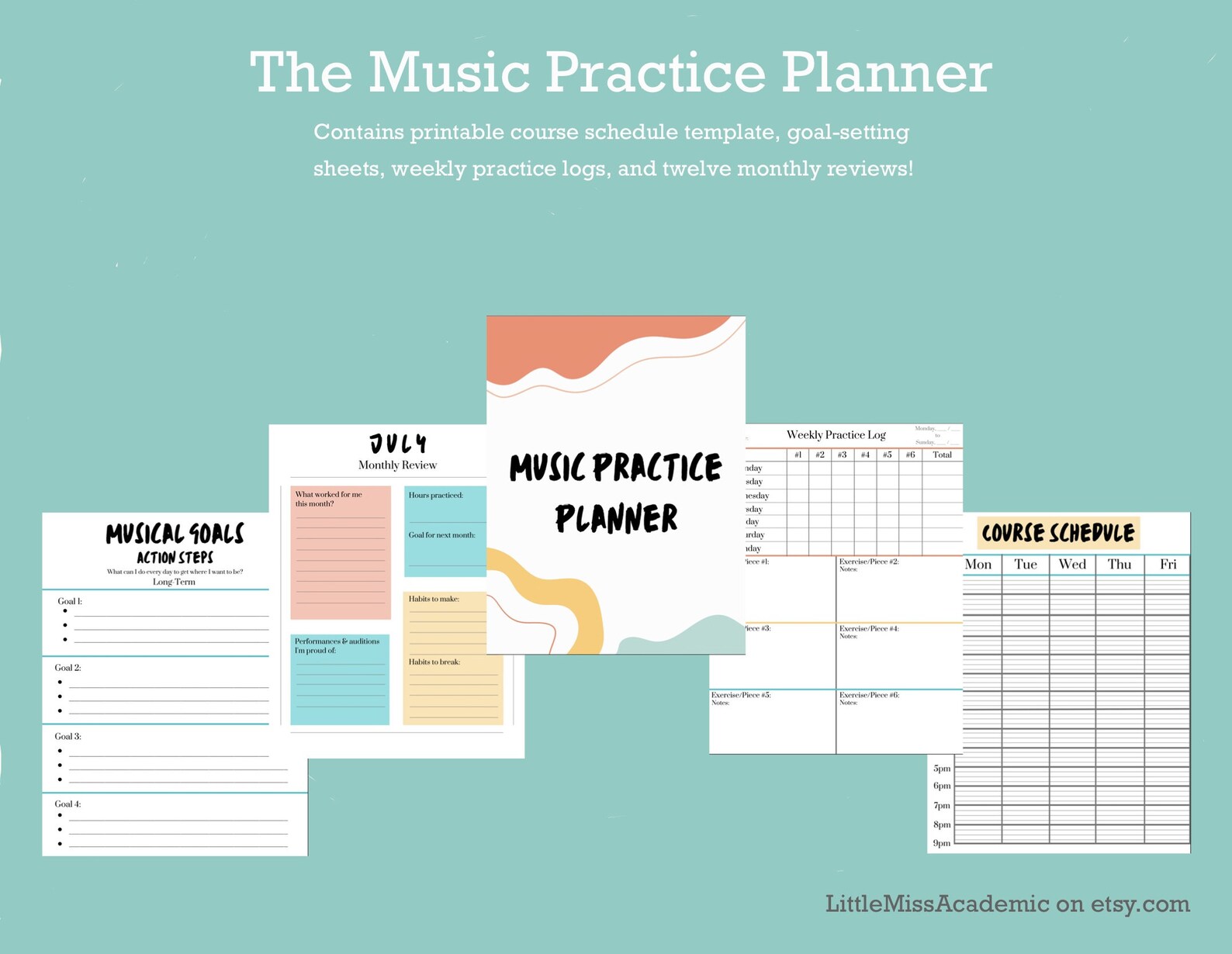Music Practice Planner Printable | Piano Guitar Violin Flute Trumpet ...