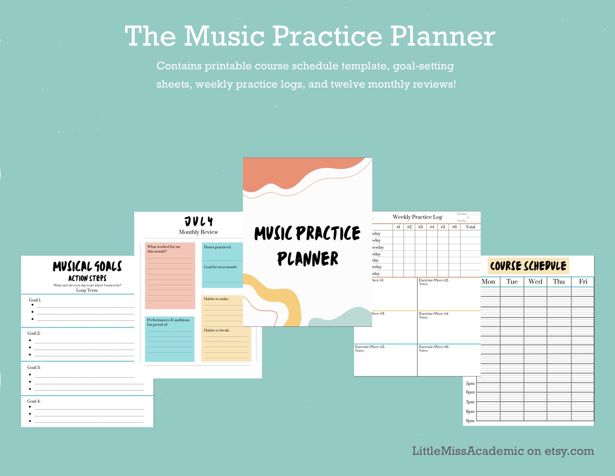 Music Practice Planner Printable Piano Guitar Violin Flute Trumpet ...