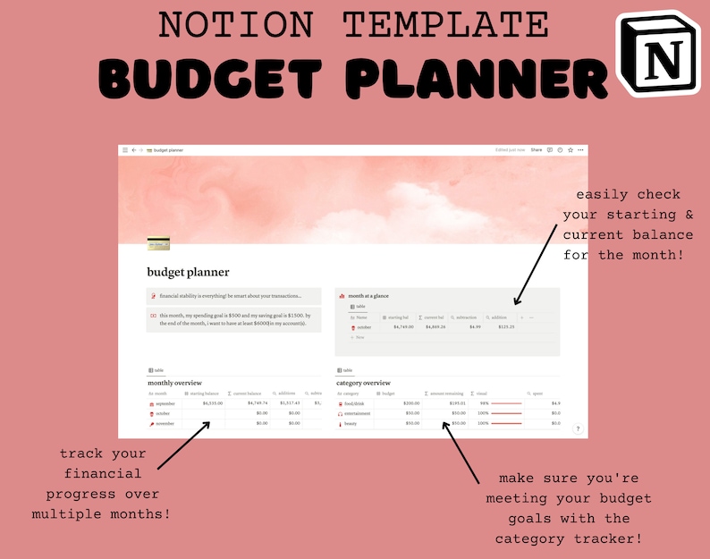 Notion Budget Planner Monthly View Category View Incomes Expenses ...