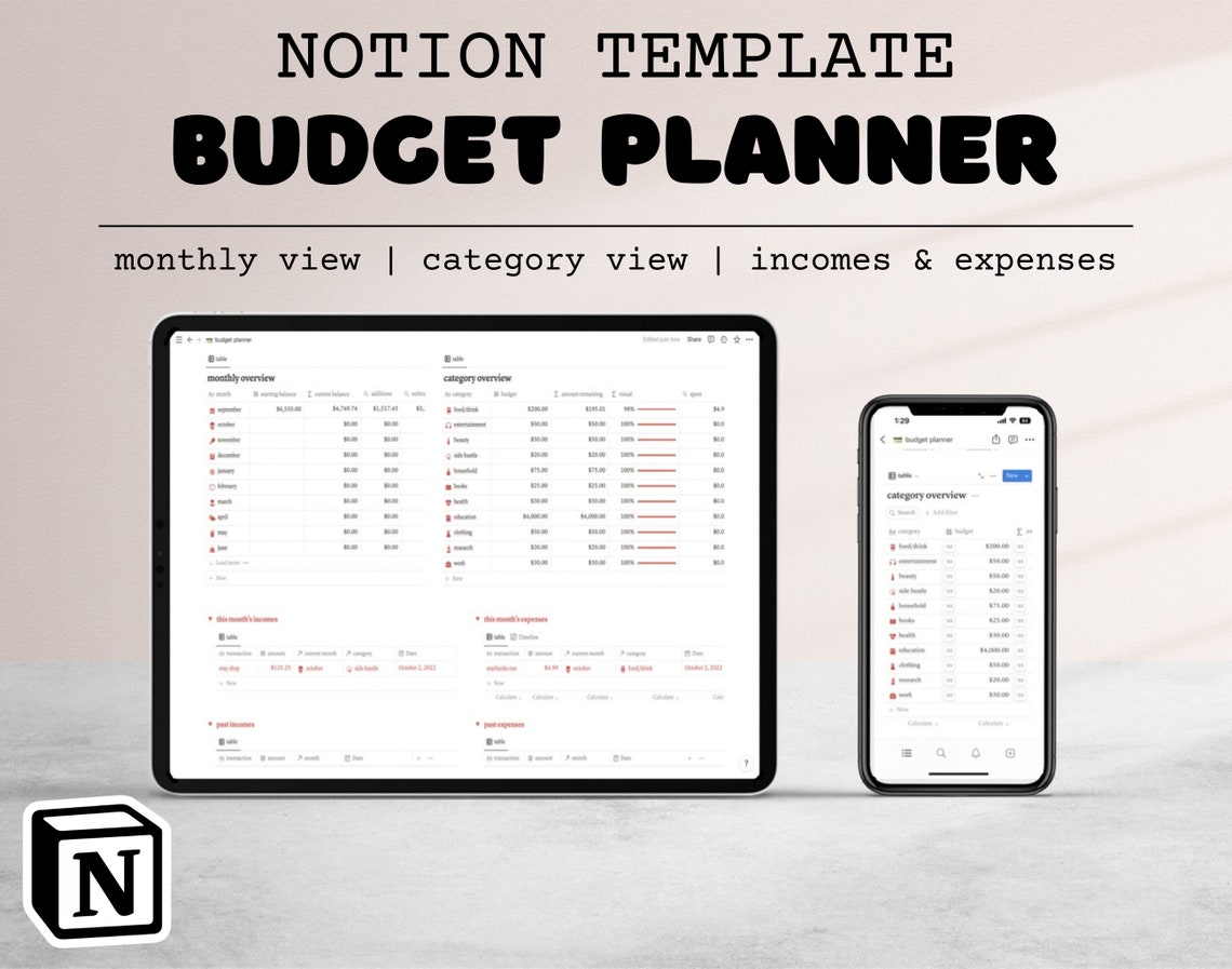 Notion Budget Planner Monthly View Category View Incomes Expenses ...