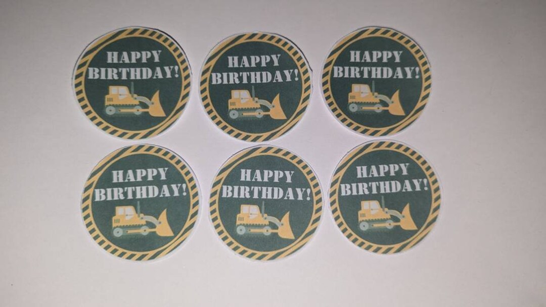12 Pre Cut Happy Birthday Digger Cupcake/biscuits Toppers 5cm - Etsy