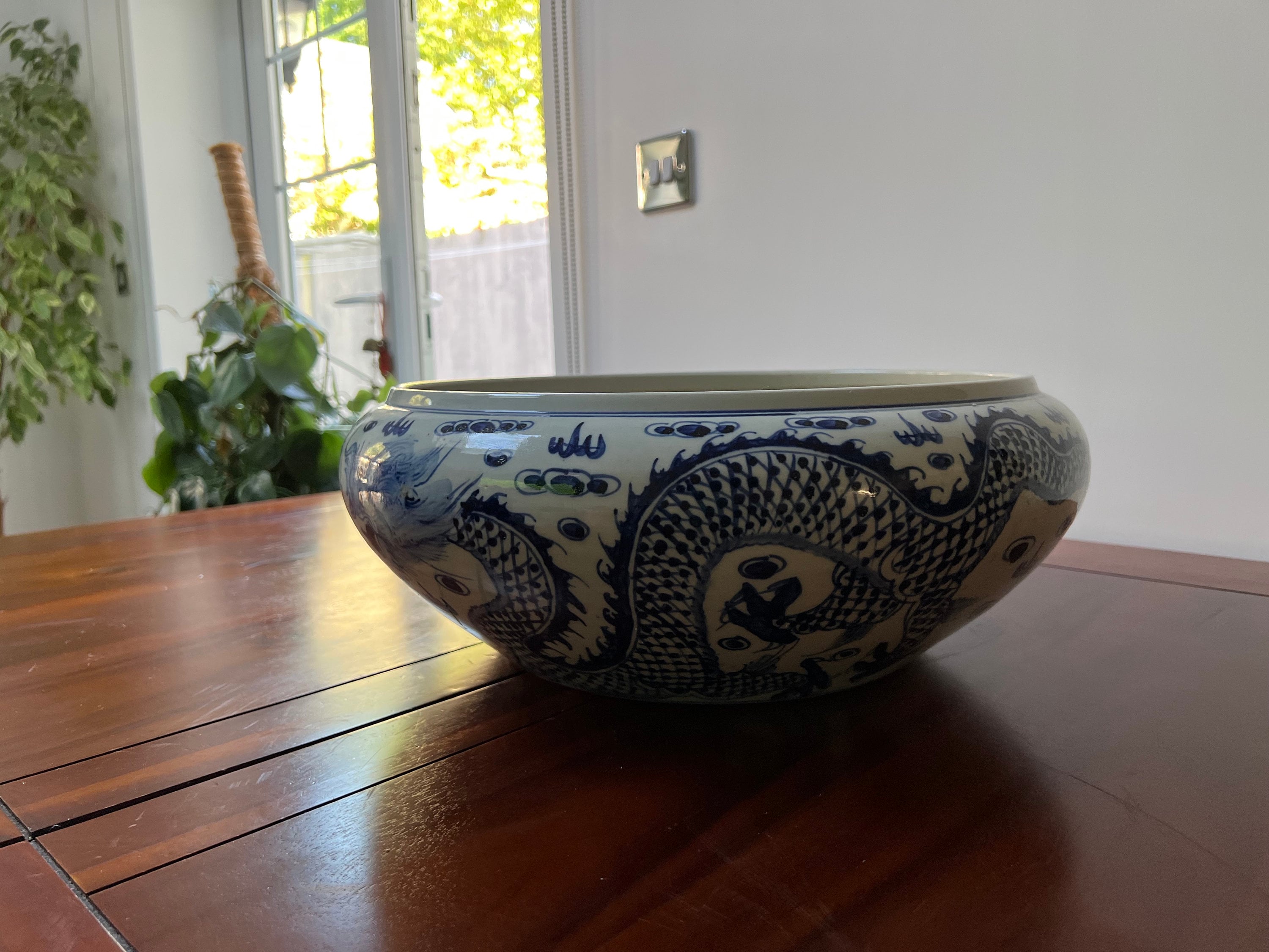 Large Dragon Planter Blue & White - Etsy