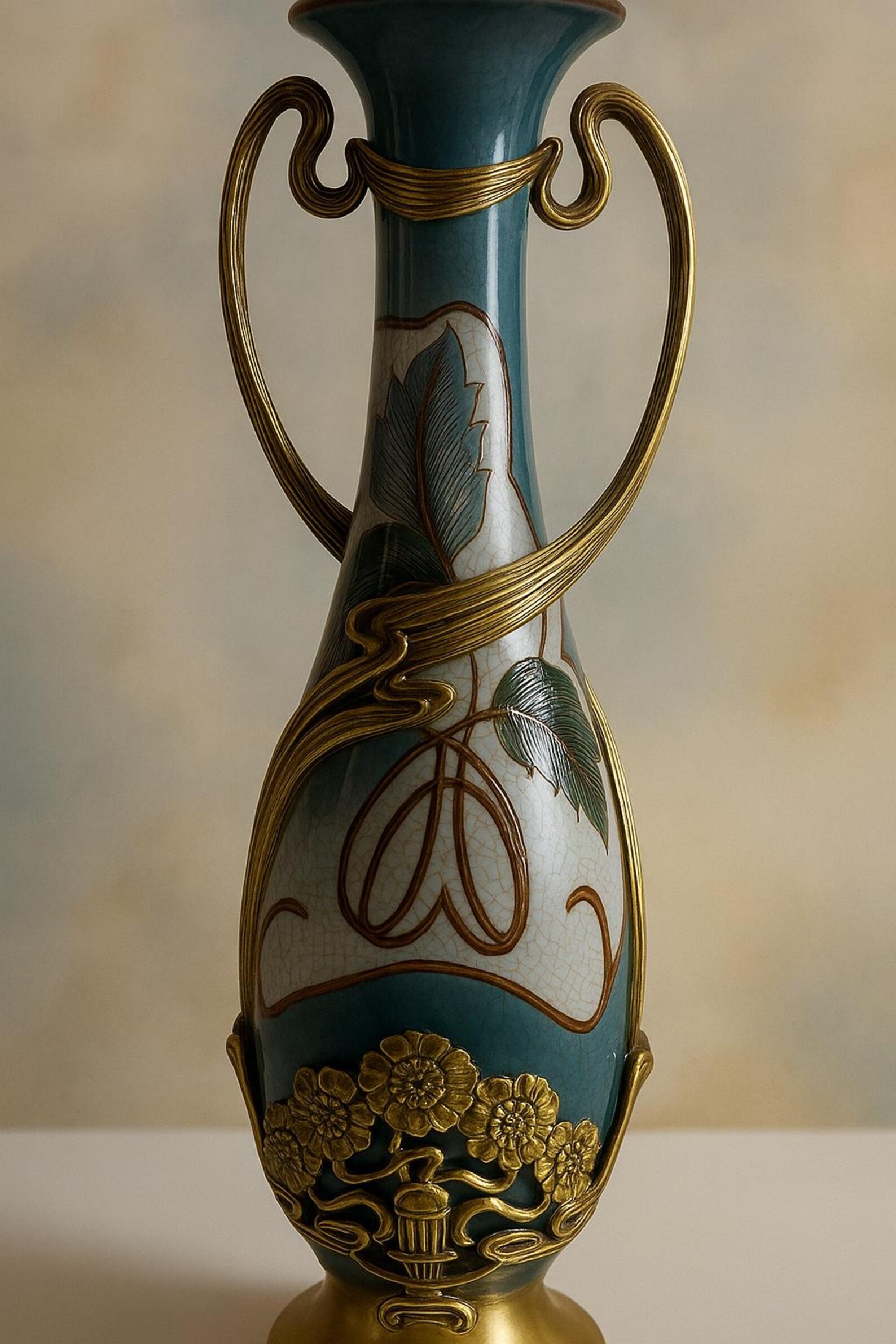 Antique‑style Art Nouveau Vase, Floral Design With Gold Detailing - Etsy