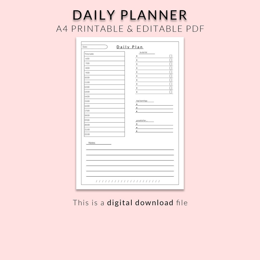 Printable Daily Planner A4, Goodnotes Planner, iPad Planner, Undated ...