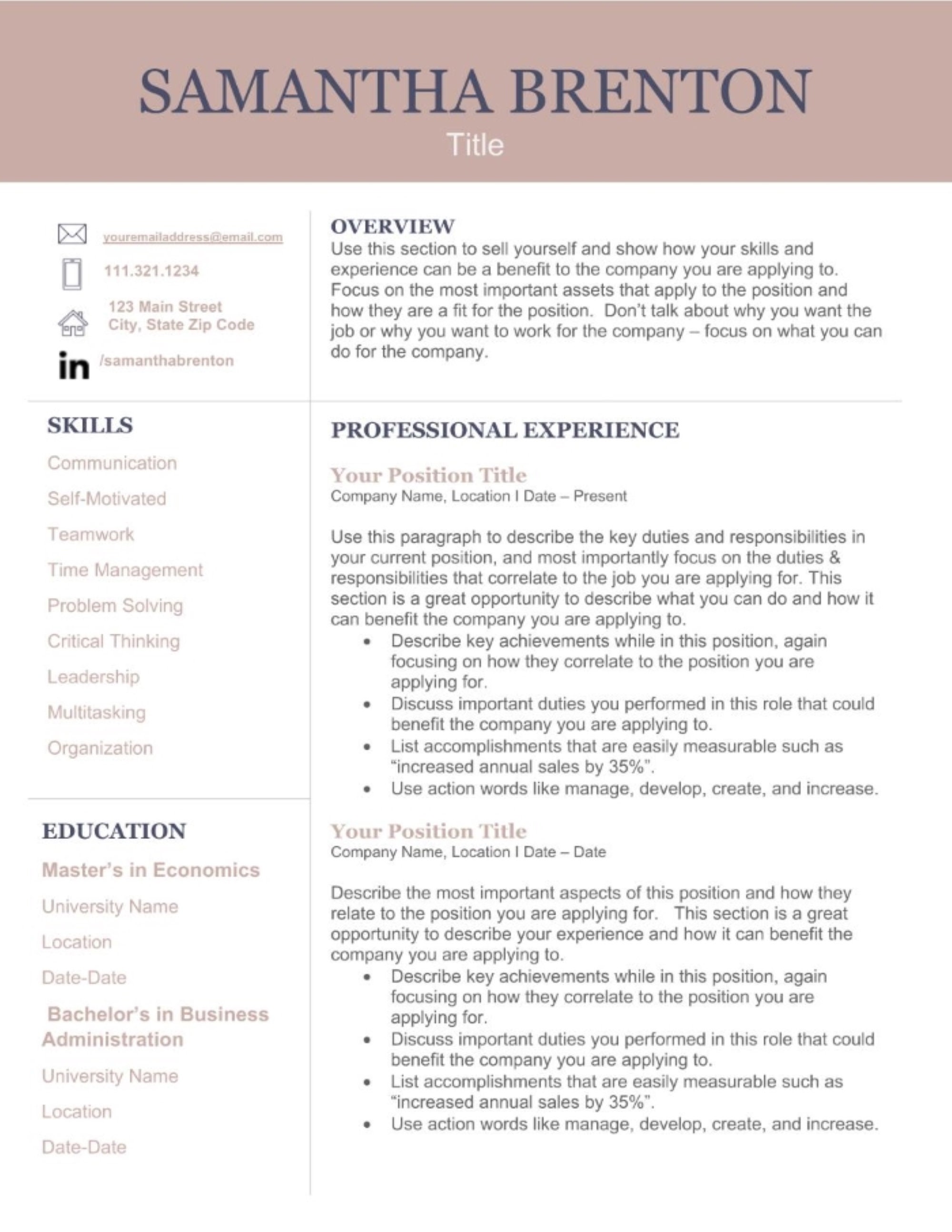 Modern Resume Template, Resume Template for Word, Google Docs ...