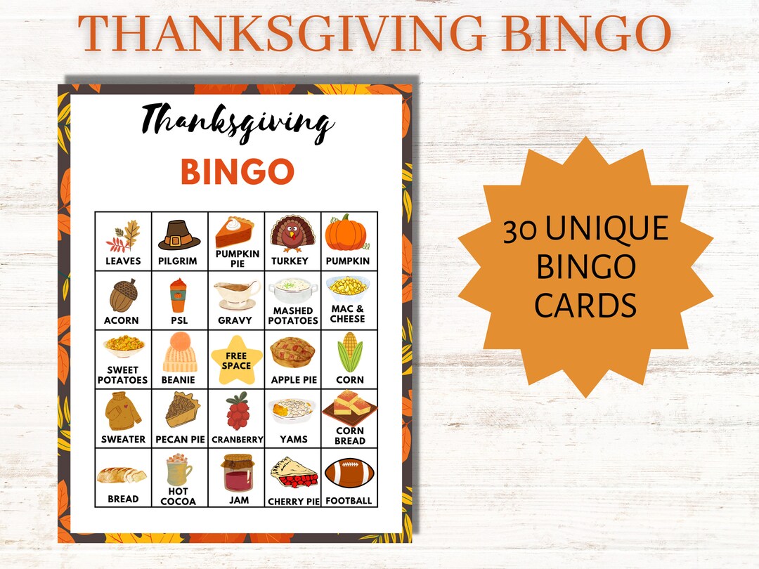 Thanksgiving Bingo 30 Printable PDF Cards Thanksgiving - Etsy