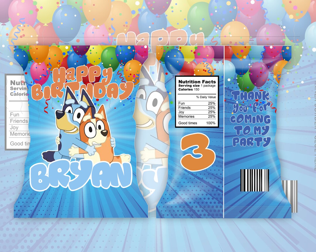 Bluey Chip Bag - Customized Party Favors - Chip Bags - - Etsy UK