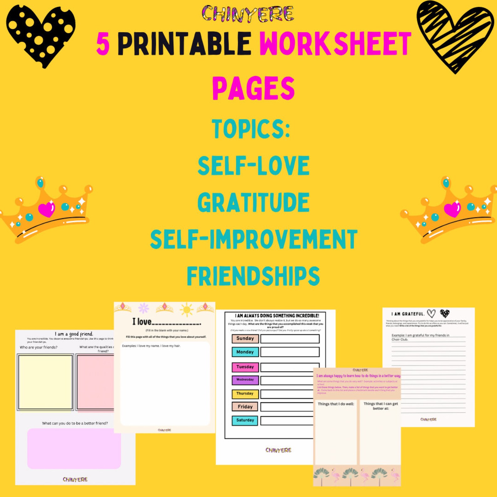 Printable Self-love Self-confidence Friendships Gratitude Actualization ...