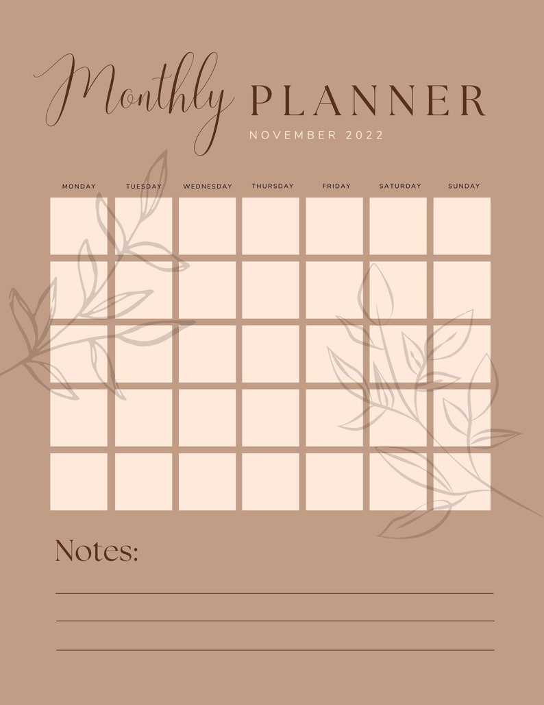 November 2022 Calendar Fall Aesthetic - Etsy