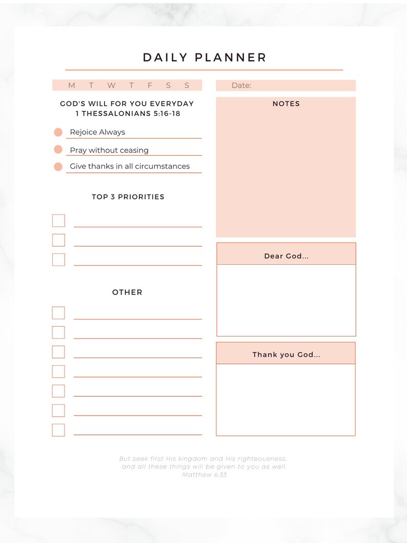 Christian Daily Planner, Printable Faith Planner, to Do List, Daily ...