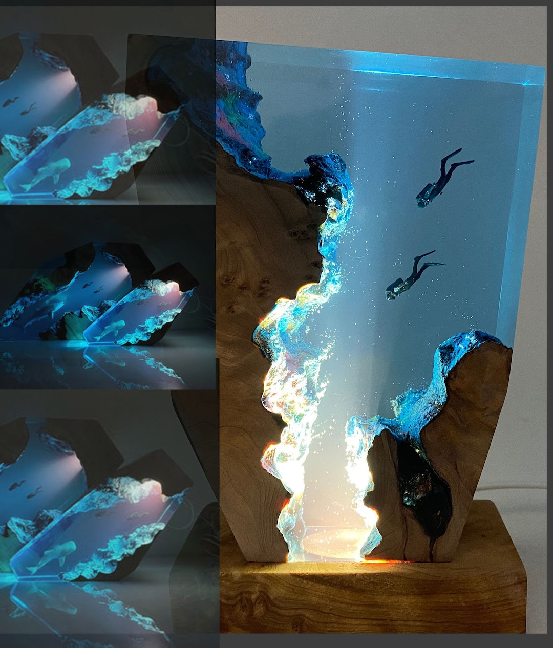 Resin Ornaments Diver Night Light, Diving Underwater Deep Sea Adventure ...