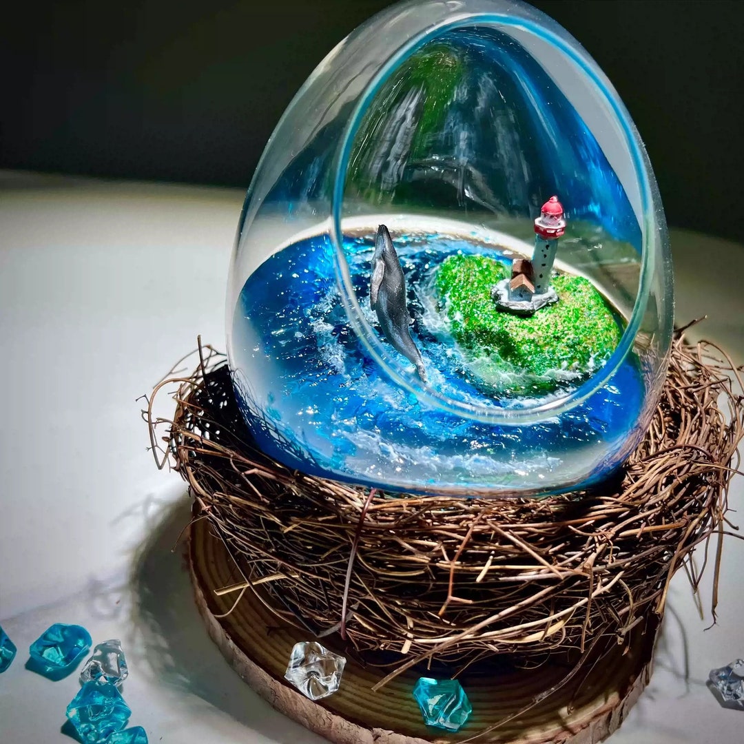 Diver Deep Sea Fish Night Light Resin Night Light Handmade Polished and ...