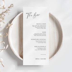 Modern Bar Menu Cards, Elegant Wedding Signature Drinks List ...
