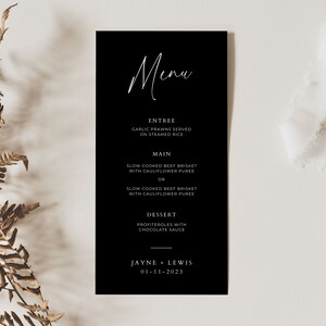 Black Simple Wedding Menu, Minimal Menu Card, Simple Three Course ...