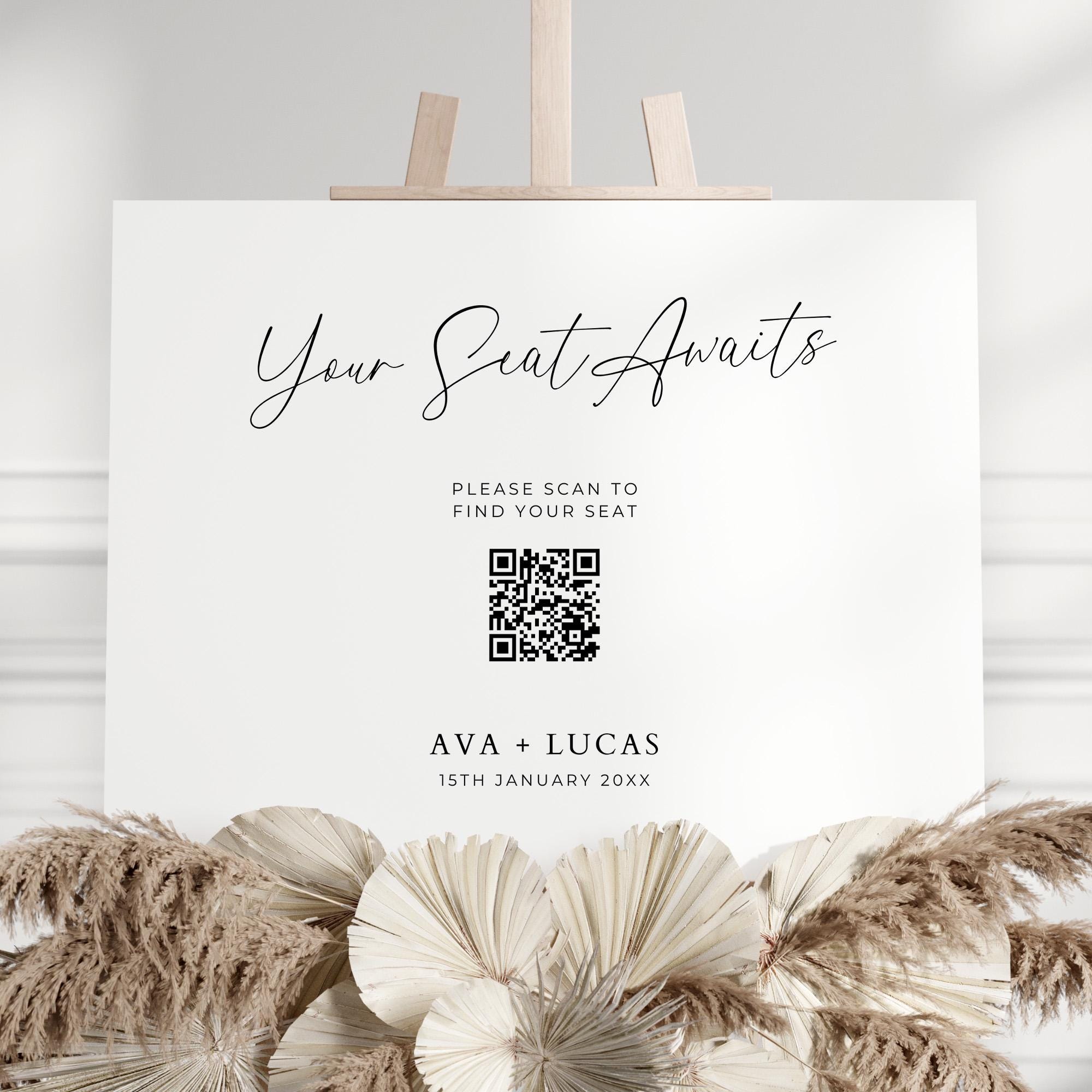 QR Code Digital Seating Chart Sign Template, Alphabetical Order Wedding ...