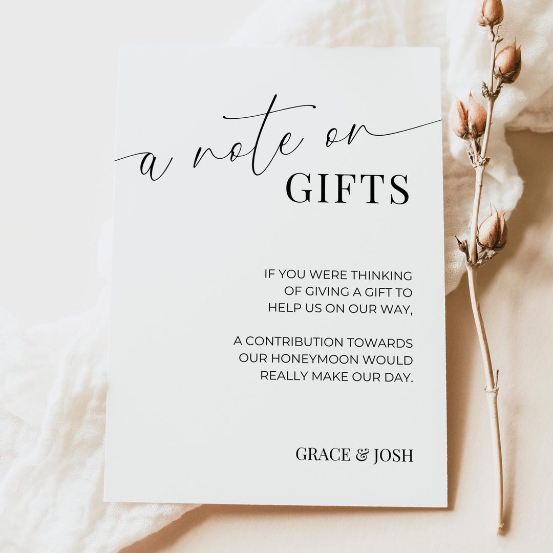 A Note on Gifts Card Insert Template, Elegant Printable Monetary Gift Request Invitation ...