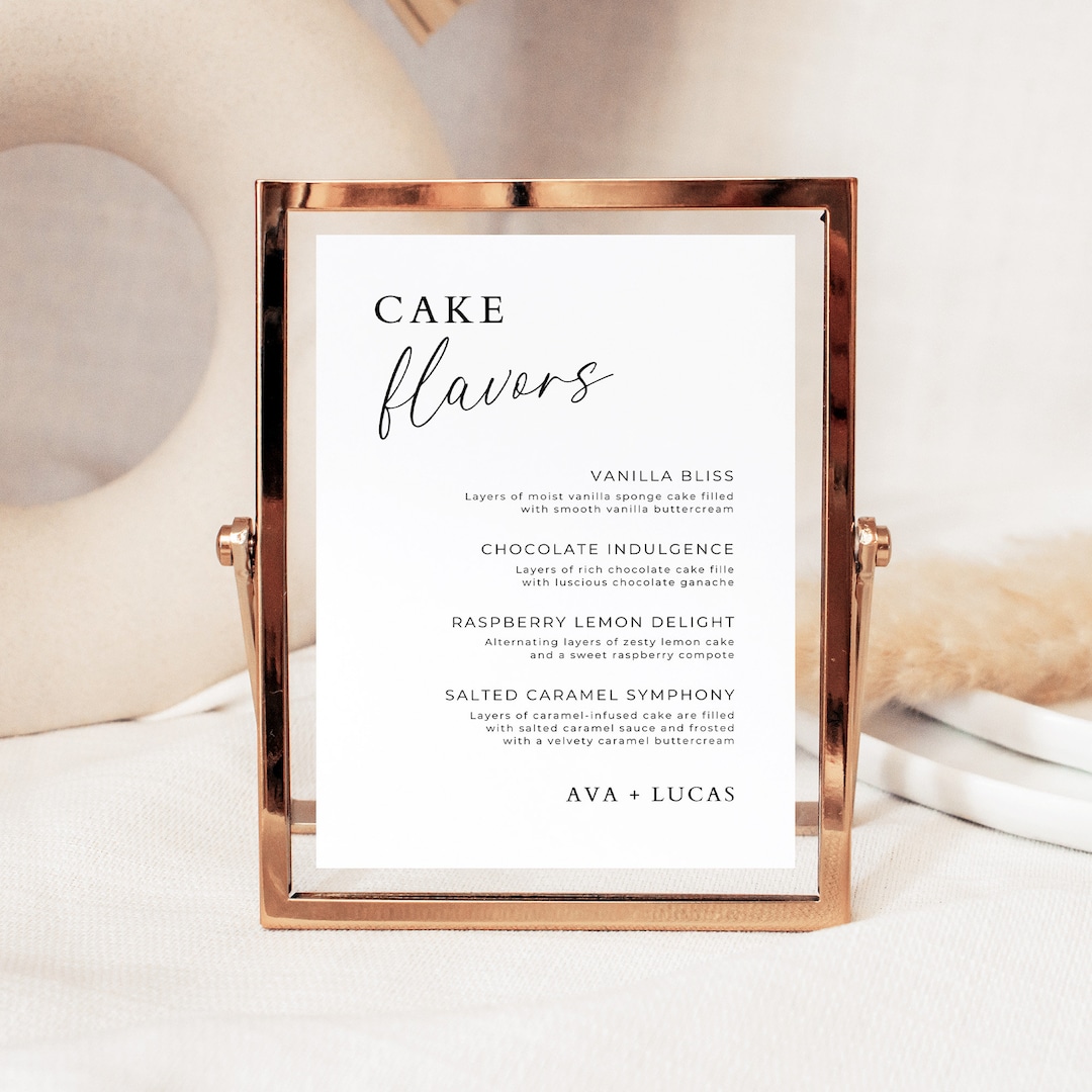 Wedding Cake Flavor Menu Template, Minimalist Cupcake Flavours Sign ...