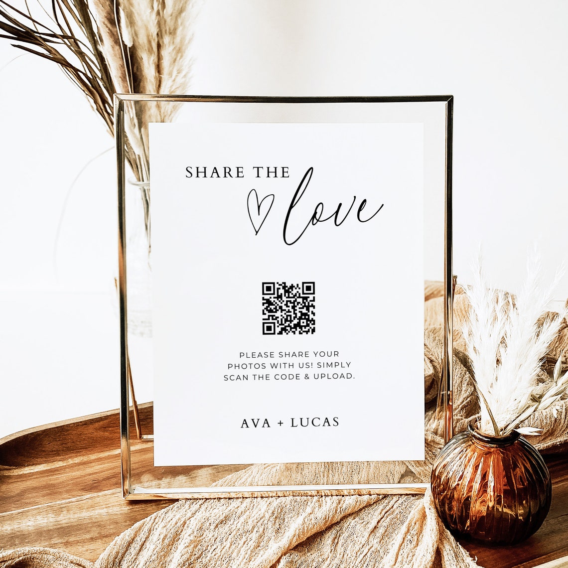 Share the Love Wedding QR Code Sign Template, Minimalist Photo Sharing ...
