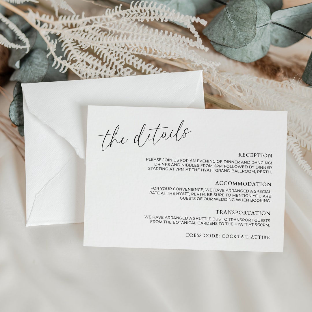 Wedding Details Card Insert, Printable Wedding Invitation Enclosure ...