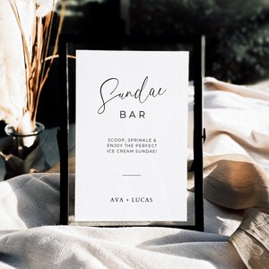 Ice Cream Bar Sign, Sundae Station Template, Minimalist Wedding ...