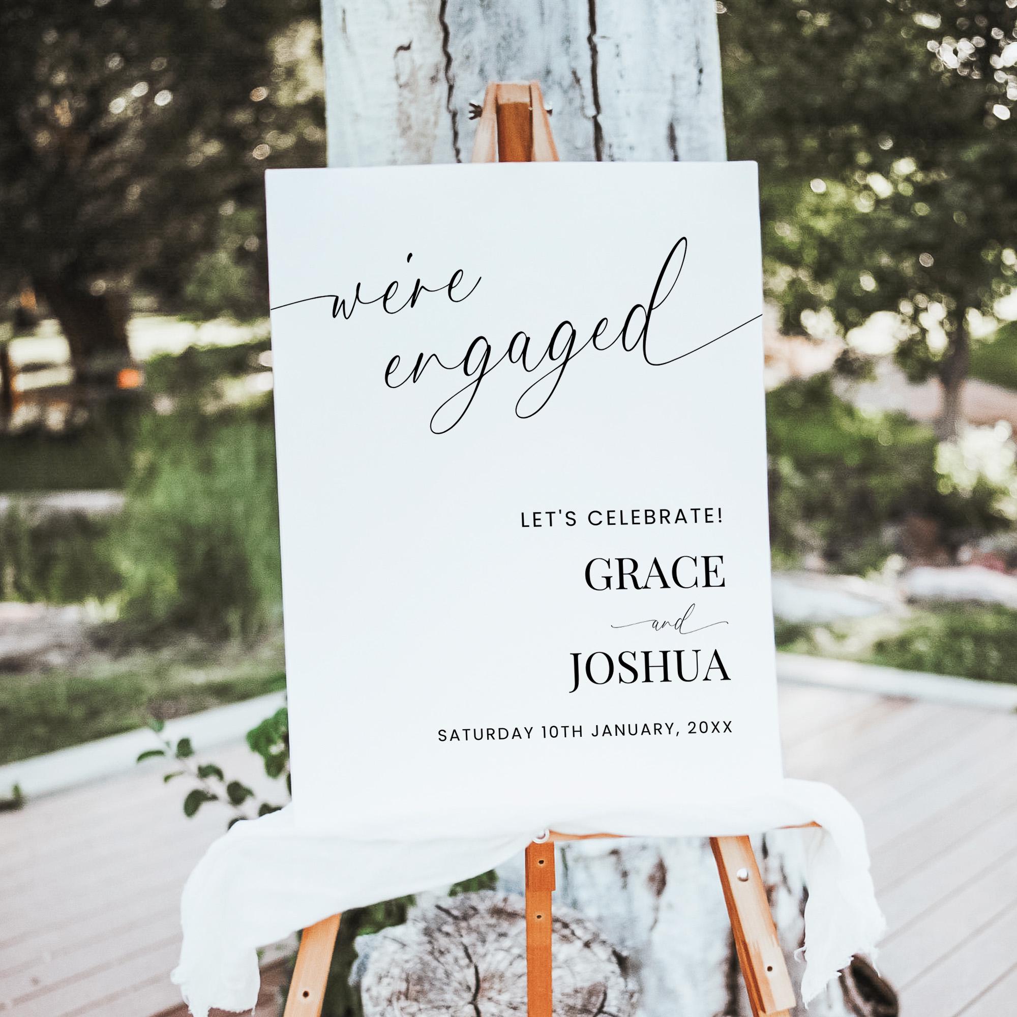 Engagement Party Welcome Sign Template, Elegant Script We’re Engaged ...