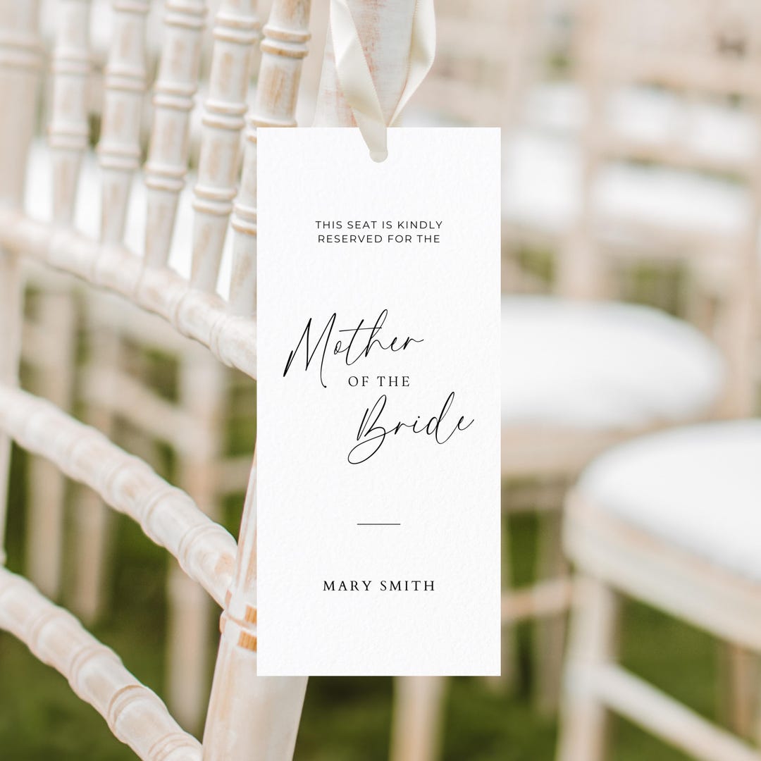 Reserved Seating Tag Template, Modern Minimalist Wedding Ceremony Seat ...