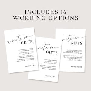 A Note on Gifts Card Insert Template, Elegant Printable Monetary Gift ...