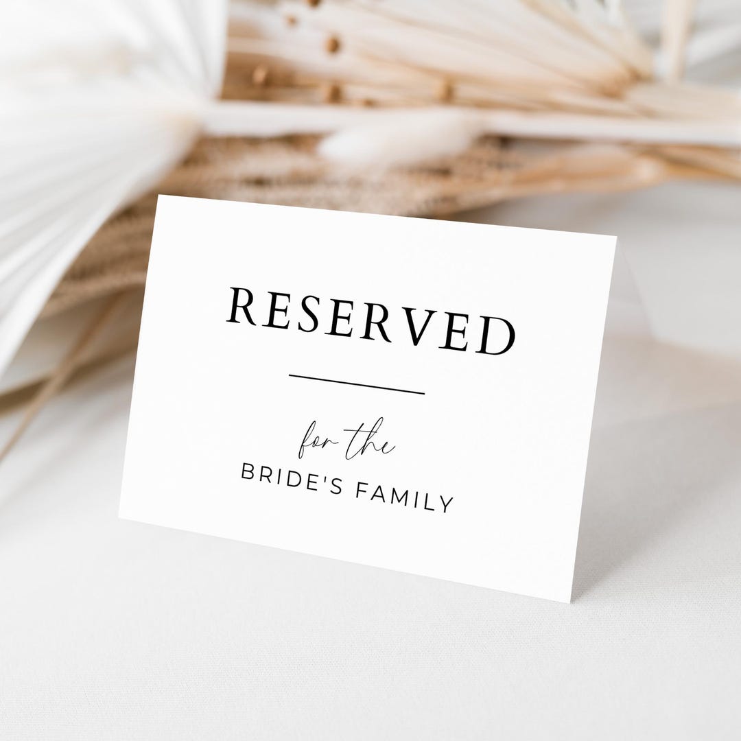 Reserved Seat Sign for Wedding, Minimalist Folded Reserved Tent Card ...