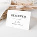 Reserved Seat Sign for Wedding, Minimalist Folded Reserved Tent Card ...