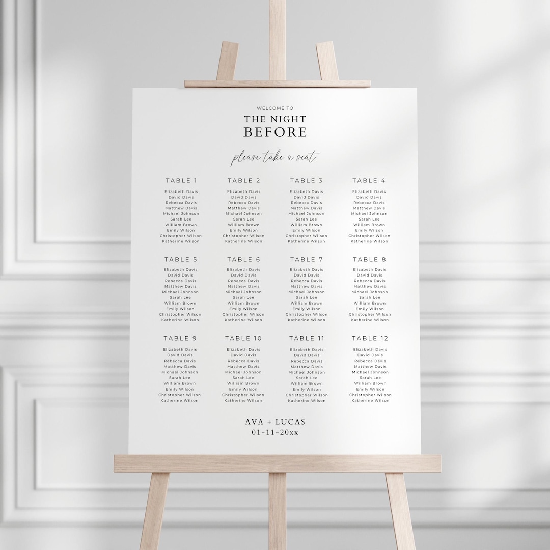 Rehearsal Dinner Seating Chart Template by Table Number, Minimalist the ...