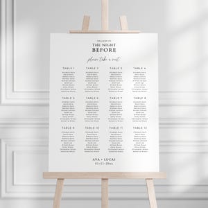 Rehearsal Dinner Seating Chart Template by Table Number, Minimalist the Night Before Seating ...