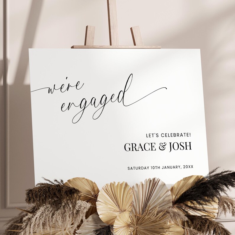 Engagement Party Welcome Sign Template Horizontal, Elegant Script We’re ...