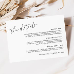 Details Card Invite Insert Template Horizontal, Minimal Wedding ...