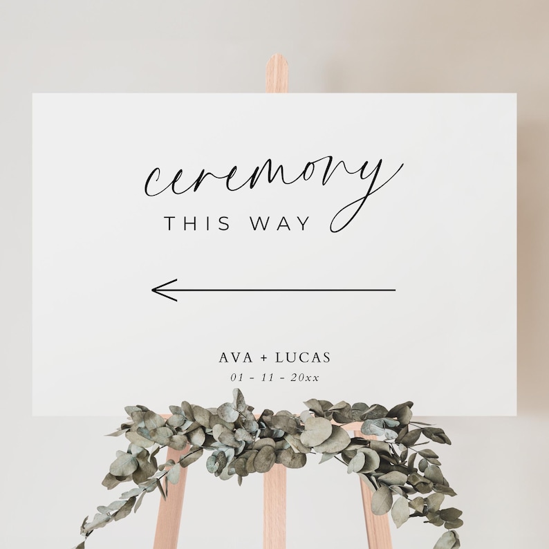 Wedding Ceremony This Way Sign Template, Minimalist Wedding Venue ...