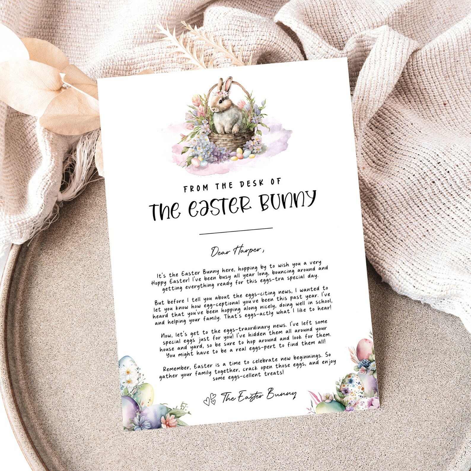 Letter From the Easter Bunny Printable Template, Pun Easter Egg Hunt ...