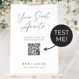Digital Seating Chart With QR Code Sign Template, Wedding Alphabetical ...
