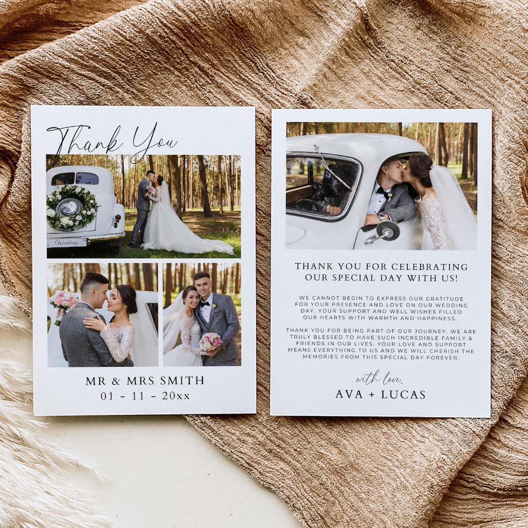 Photo Thank You Card Template Double Sided, Modern Minimalist Wedding ...