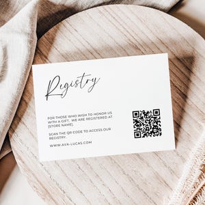 Wedding Registry QR Code Insert Card Template, Modern Minimalist ...