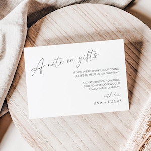 A Note on Gifts Card Insert Template, Modern Minimalist Printable ...