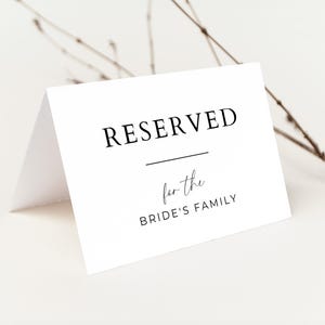 Reserved Seat Sign for Wedding, Minimalist Folded Reserved Tent Card ...