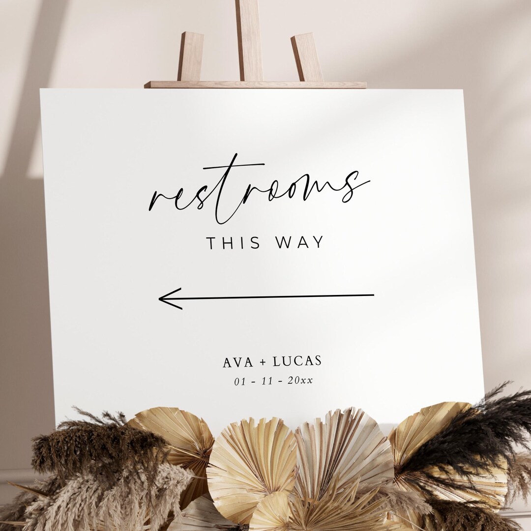 Restrooms This Way Sign Template, Minimalist Wedding Venue Directional ...
