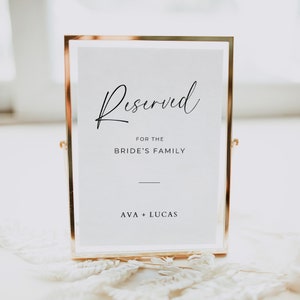 Reserved for Family Table Sign Template, Minimal Bride & Groom Family ...