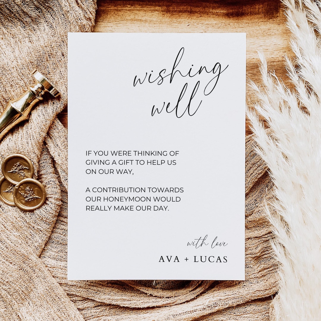 Wishing Well Card Template, Minimalist Wedding Invitation Enclosure ...
