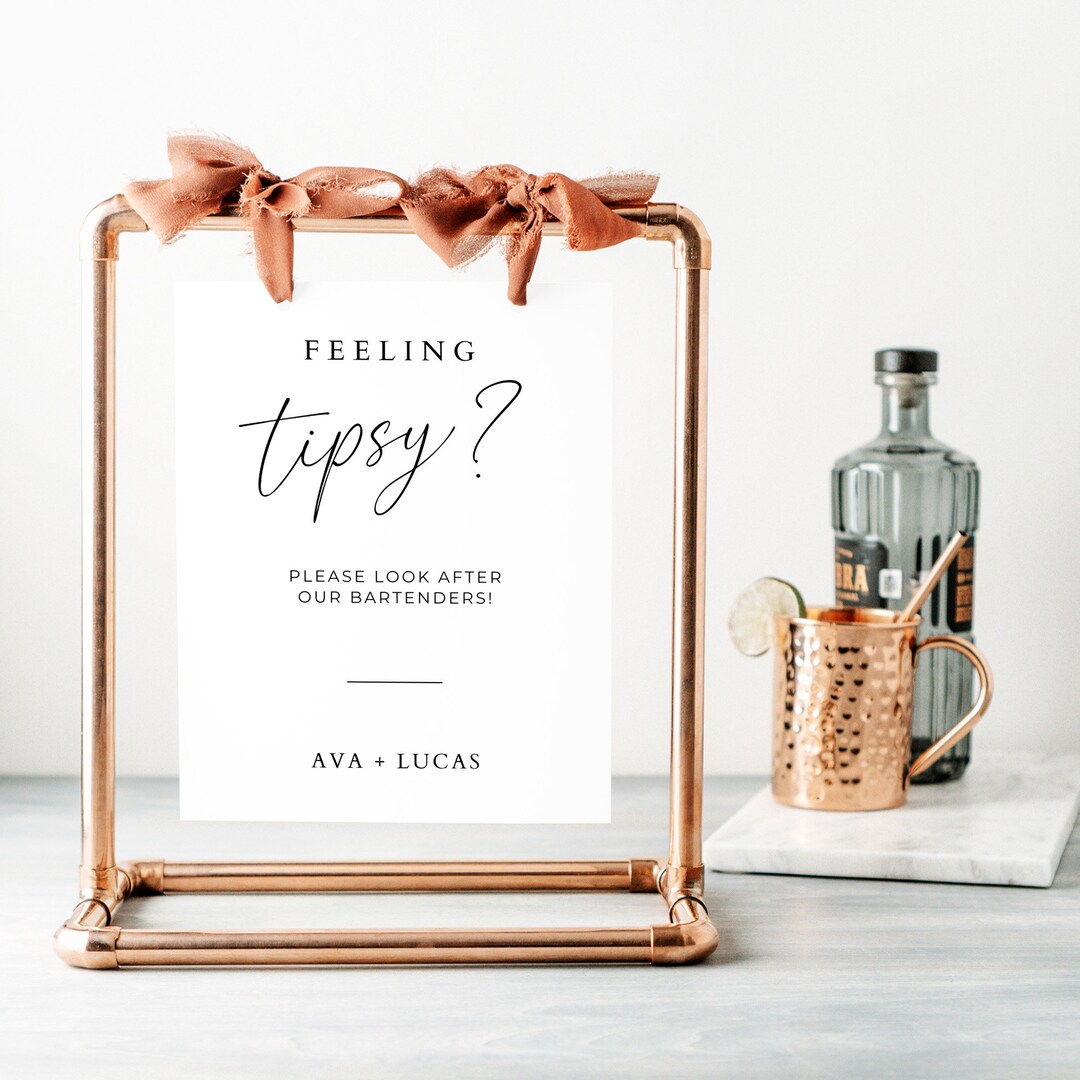 Bartender Tip Sign Template, Minimalist Feeling Tipsy Tip Jar, Editable ...