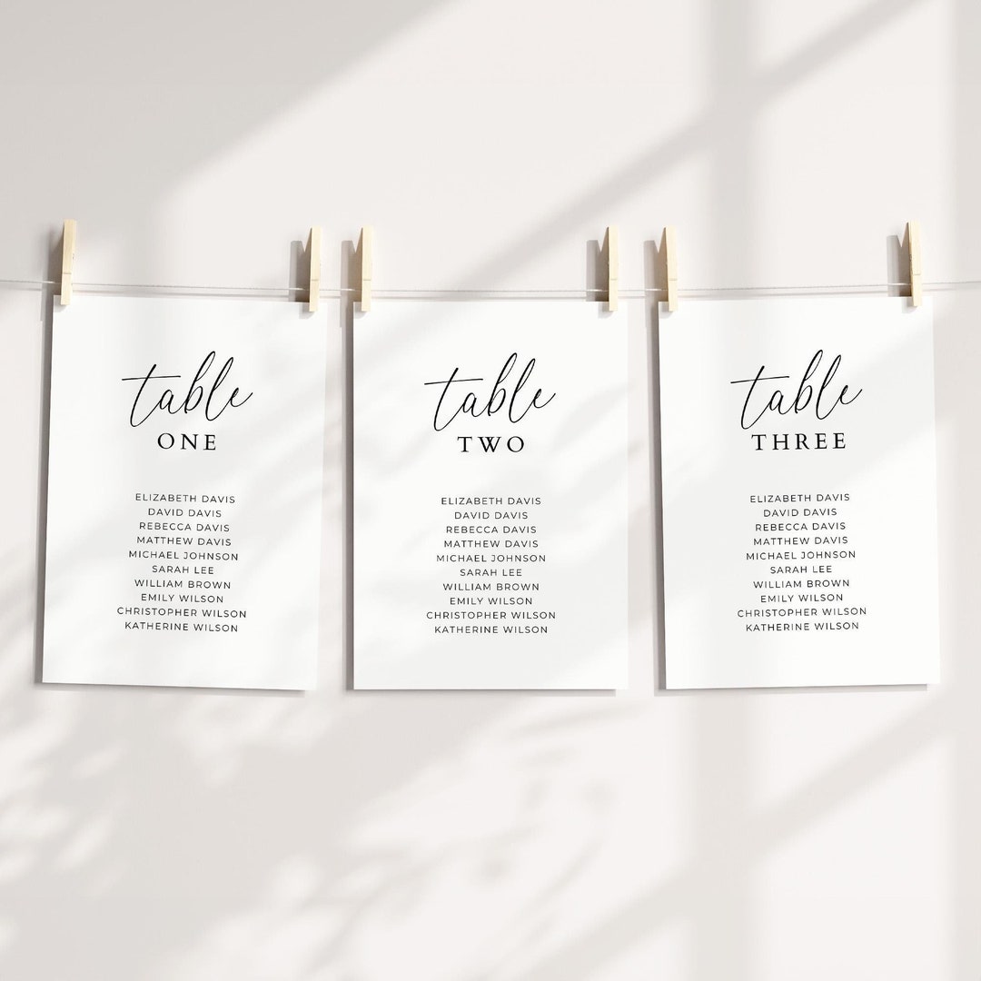 Seating Chart Cards Template, Minimalist Elegant Table Number ...