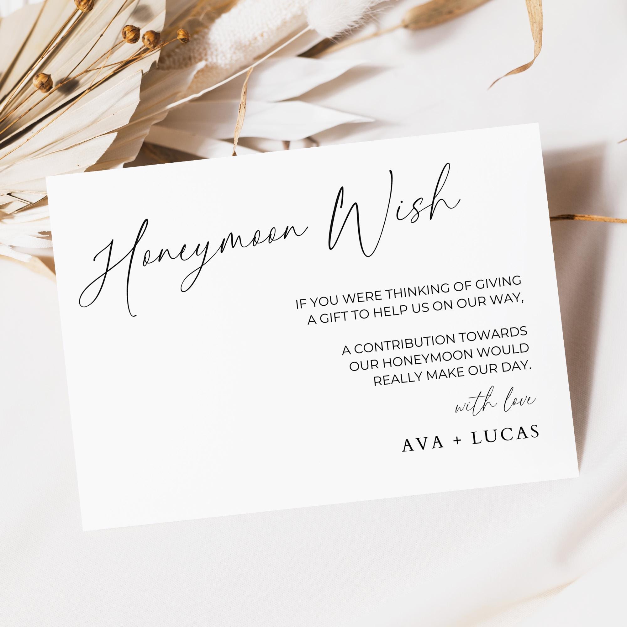 Honeymoon Fund Card Insert Template, Modern Minimalist Wedding ...