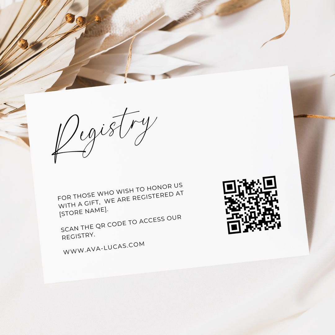 Wedding Registry QR Code Insert Card Template, Modern Minimalist ...